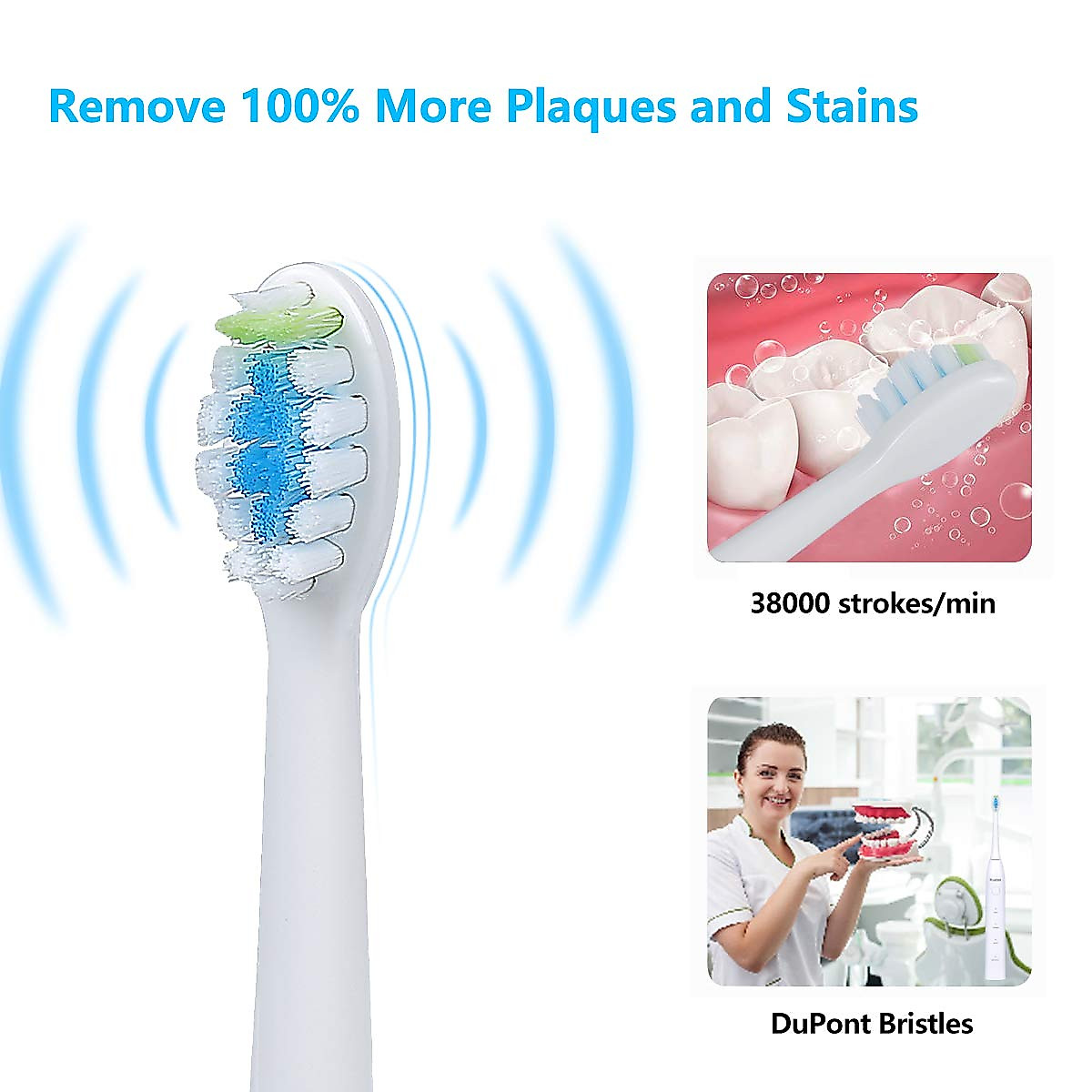 Kratax Sonic Electric Toothbrush for Adults, USB Rechargeable Toothbrush with 2 Replacement Heads, 4 Modes with 2 Minutes Smart Timer, IPX7 Waterproof -Modern Electric Toothbrush (White)