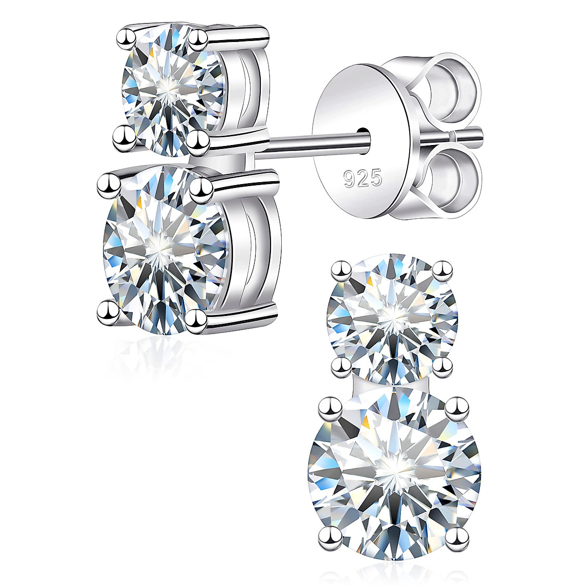 Howoo Moissanite Stud Earrings for Women White Gold Sterling Silver Earrings with Two Moissanite Diamond Gifts for Women