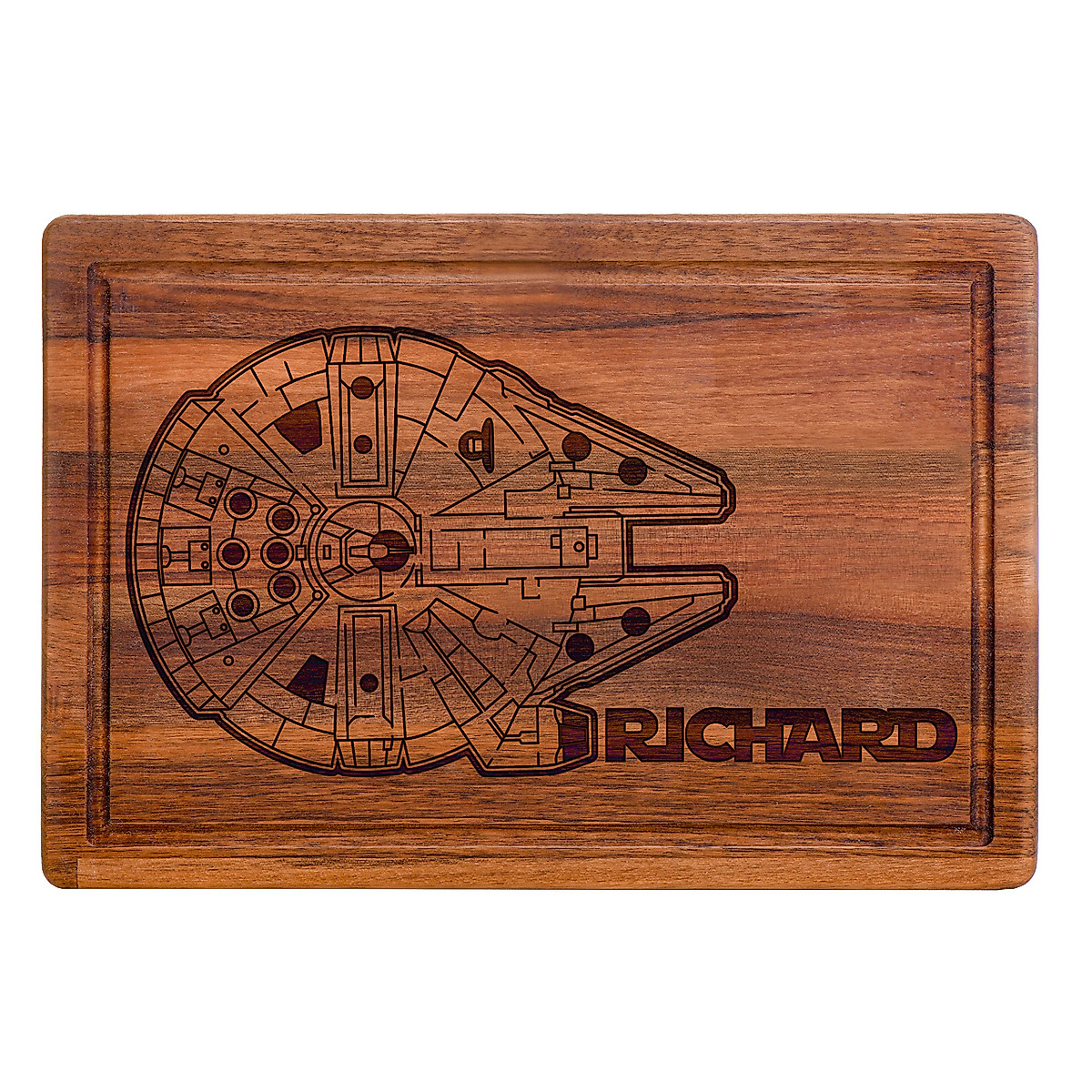 Millenium Falcon Cutting Board Fathers Day Gifts, Personalized Stars War Charcuterie - Serving Board, Customi Dad Gift, Custom Engraved Wood Plate, Unique Design, USA Handcrafted Star Waars Board