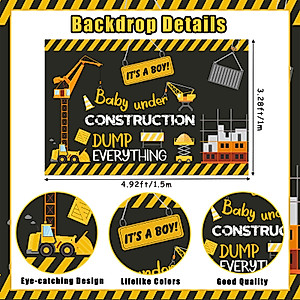 Balterever Construction Baby Shower Decorations for Boys With Construction It’s a Boy Banner Dump Truck Cake Cupcake Toppers Construction Baby Shower Backdrop for Under Construction Theme Party