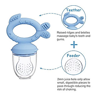 Dilovely Baby Fruit Feeder & Babies Food Freezer Trays with Lid, Pacifier Feeder, Silicone Food Molds Trays for Homemade Baby Food, Frozen Breast Milk Cube, BPA Free Blue