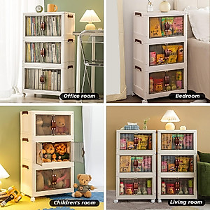 DAMGOLOZA 3-Pack Stackable and Foldable Storage Bins with Lids and Wheels, Collapsible Plastic Drawer Organizers for Closet, Home, Office, Dorm, 8.6 Gal Storage Boxes for Clothes and Crafts