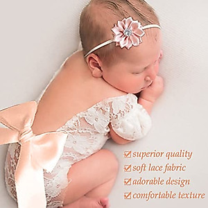 4 PCS Newborn Photography Props Outfits-BabyTutu Skirt Cute Bow Headdress and Lace Rompers Flower Headband Sets for Infants Girl Boy