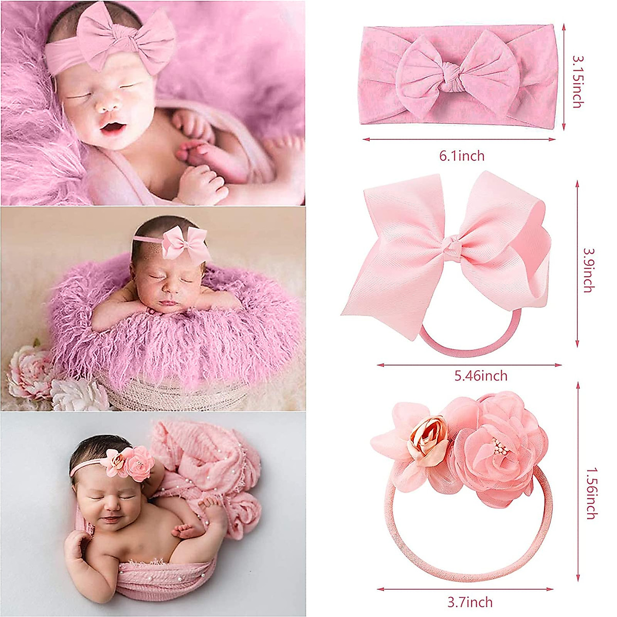 SPOKKI 5 Pcs Newborn Photography Props Outfits 35x67 Baby Long Ripple Wrap and Toddler Swaddle Blankets Photography Mat with Cute Headbands for Infant Boys Girls(0-12 Months) (Pink)