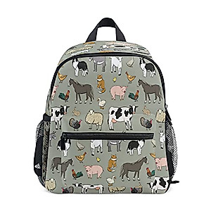 Cow Pig Rooster Kids Backpack Toddler Children's Schoolbag Backpack,Farm Animals Bookbag Travel Bag for Elementary Toddler Kindergarten Preschool Boys Girls with Chest Strap