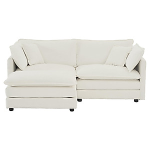 WILLIAMSPACE 76.7" Sectional Sofa Couch for Living Room, Modern Upholstered Loveseat Sofa with Ottoman, 2 Seater L-Shaped Sectional Couch for Apartment Small Space, Chenille Fabric (Cream White)