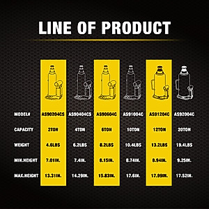 YELLOW JACKET 6 Ton Muti-Directional Welded Bottle Jack(12,000lb) for Car, Pickup, Truck, RV, Auto Repair