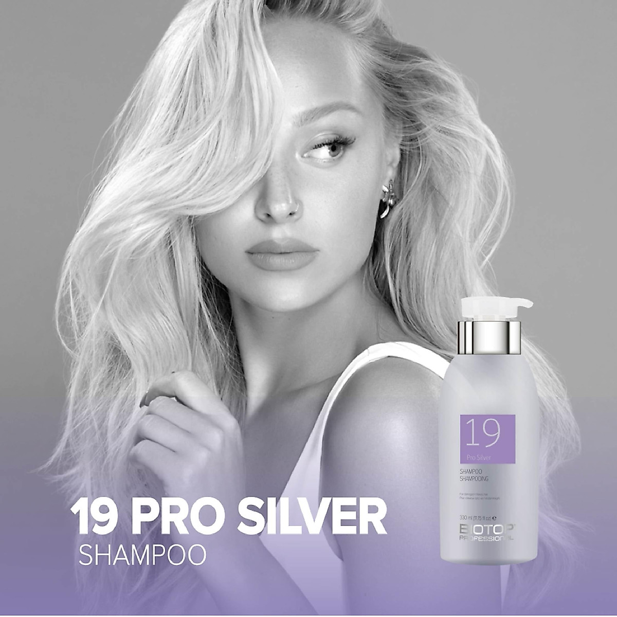 Biotop Professional 19 Pro Silver Shampoo - Purple Shampoo to Neutralize Yellow and Brassy Tones - Made with Sunflower Oil and Vitamin E - For Blonde or Bleached Hair - 8.45 oz