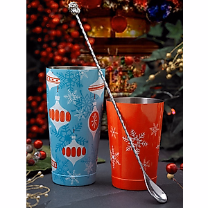 Barfly Holiday Ornaments Cocktail Shaker Set with Santa Spoon