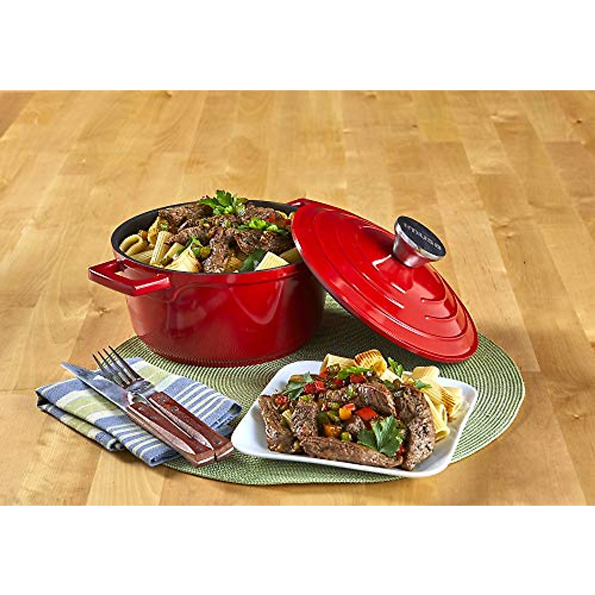 IMUSA USA, Red 5 Quart Cast Aluminum Dutch Oven With Stainless Steel Knob