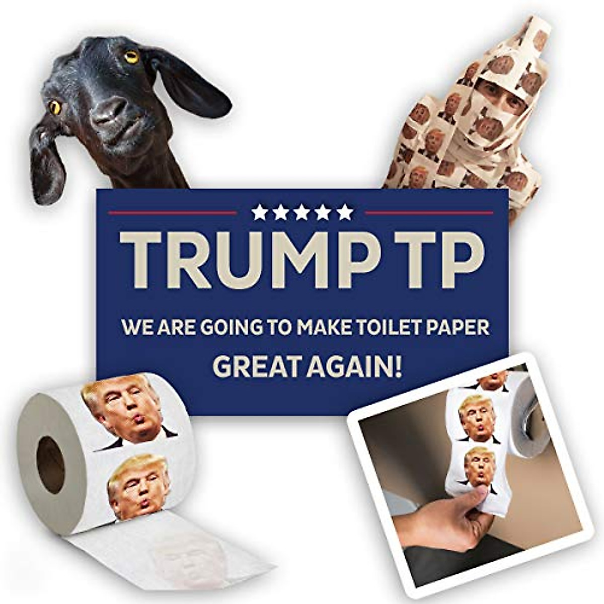Trump Political Toilet Paper Roll by Gagster - 3 Ply Funny Novelty Gag TP with Full-Color Image - 200 Sheets Per Roll - Prank Gift for Adults - Printed on Every Sheet - Make Your Butt Laugh
