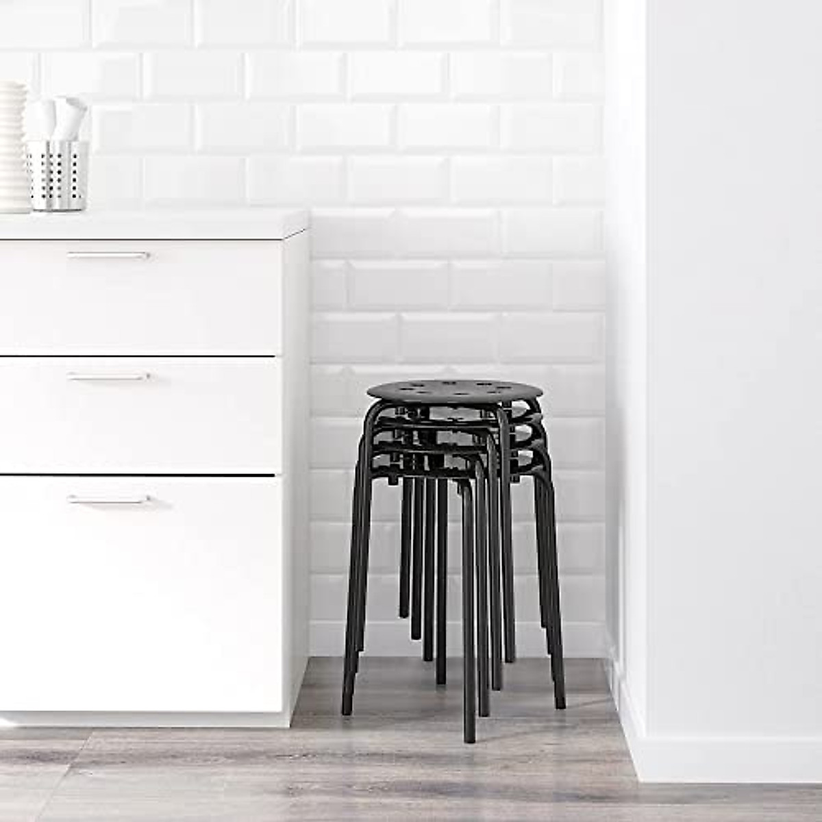 IKEA Boutique Store Marius Stool (Pack of 2) Seat Height: 45 cm, 17 3/4-Inch - Sold by Bunnings Home (Black, Steel, Epoxy powder coating)