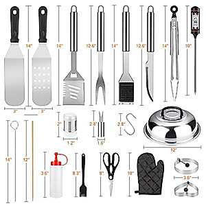 Griddle Accessories Kit,147pcs Flat Top Grill Accessories Set for Blackstone and Camp Chef,Professional Grill BBQ Spatula Set with Basting Cover,Spatula,Scraper,Bottle,Tongs,Egg Ring,Thermometer