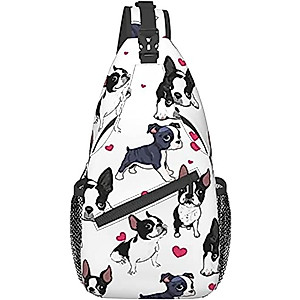 Boston Terrier Red Heart Dog Chest Pack Sling Chest Bag Multipurpose Casual Chest Shoulder Backpack for Men Women