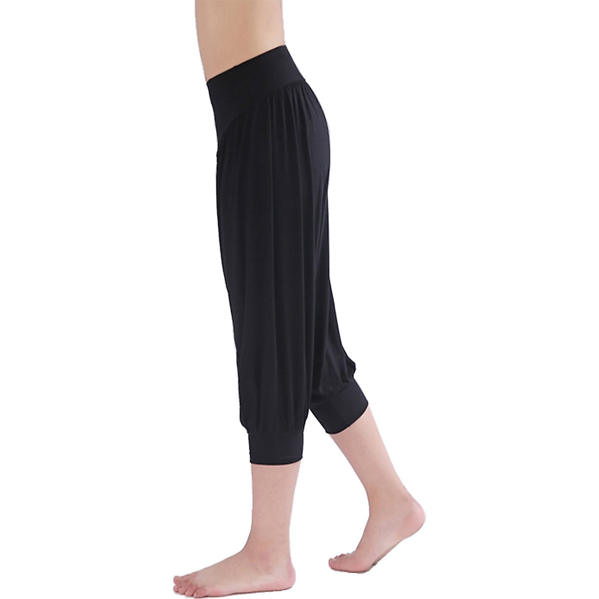 Hoerev Women Super Soft Modal Spandex Harem Yoga Pilates Capri Pants Lounge Pant,Green,Large