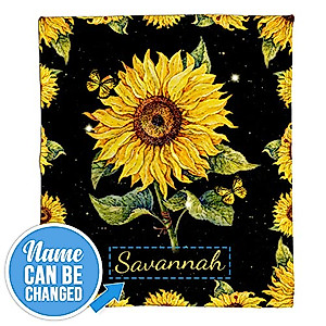 Toyshea Personalized Sunflower Blanket Name and Initial Letter Custom Throws Cozy Soft Blankets Fleece Sherpa for Women Girls Mom Daughter Grandma Kids Gift for Mother's Day Birthday Christmas