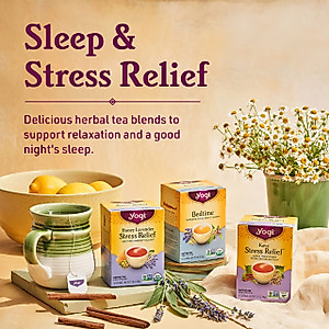 Yogi Tea Honey Lavender Stress Relief Tea - 16 Tea Bags per Pack (6 Packs) - Organic Chamomile Lavender Tea - Includes Lemon Balm, Lemongrass, Spearmint Leaf, Peppermint Leaf, Honey Flavor & More