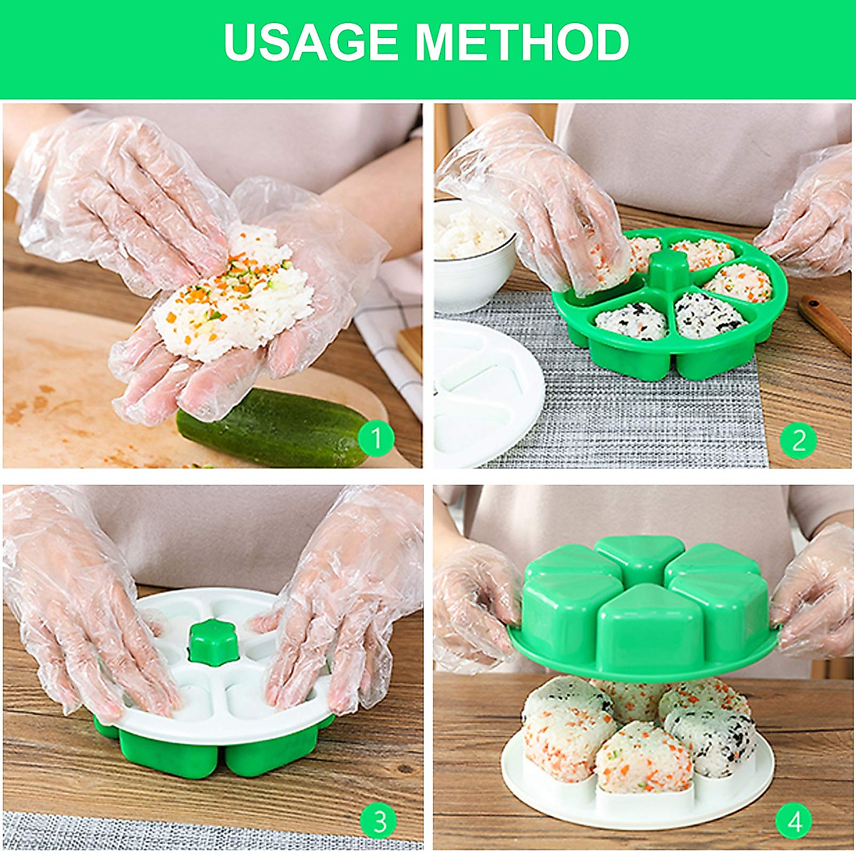 Hemoton 6 in 1 Rice Ball Mold Triangle Musubi Maker DIY Sushi Bento Nori Kitchen Rice Mould Nori Seaweed Punch Cutter for Home Party Kids Meal