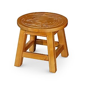 DTY Indoor Living Fairplay Carved Wooden Step Stool, Floral, Natural