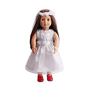 TianBo 1 Set Quality Handmade 18 Inch Doll White Bride Wedding Dress with Headband for 18 Inch Dolls Party Gown Dress Clothes Outfits and Hair Accessories