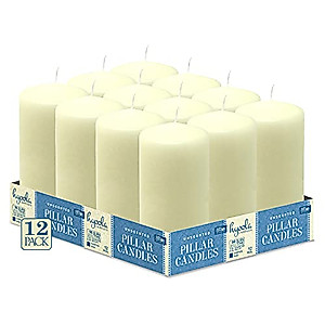 HYOOLA Ivory Pillar Candles 3x6 Inch - Unscented Pillar Candles - 12-Pack - European Made