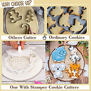 Flycalf Animal Cookie Cutters Set with Plunger Stamps Jungle Safari Animal Zoo Baking Dough Tools Holiday Shapes PLA Cutter Molds for Kids Decorative Party 3.5" Kitchen Cake Supplies