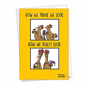 NobleWorks - 1 Happy Birthday Cartoon Greeting Card - Funny Notecard with Envelope, Comic Stationery - How We Look C6969BDG