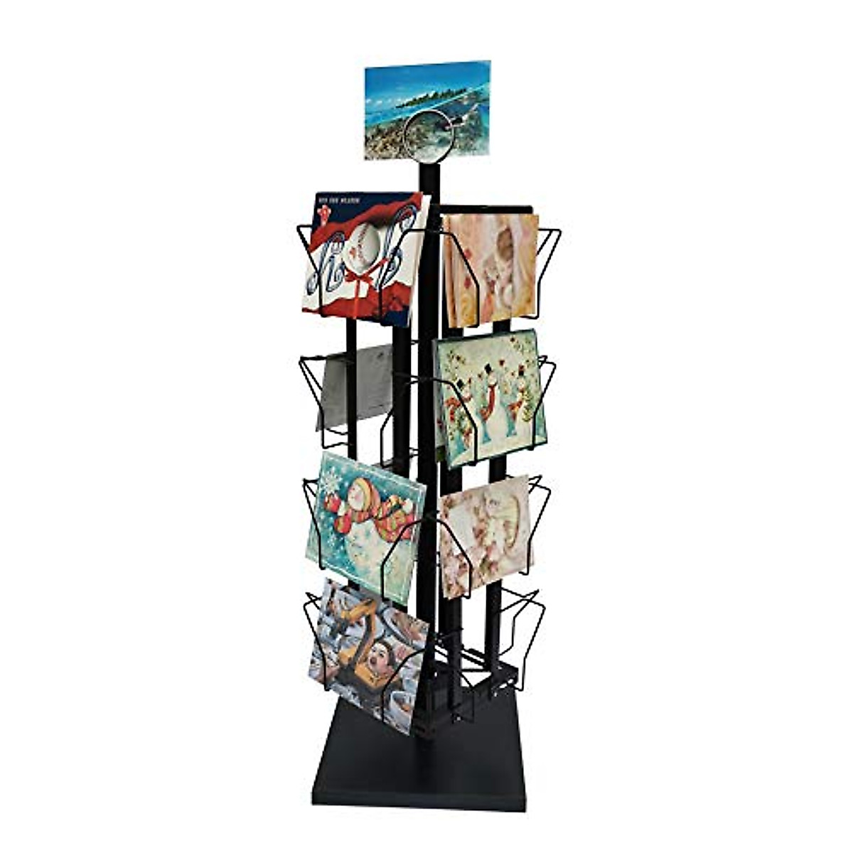 FixtureDisplays® Adjustable Greeting Card Rack 4x6"-7x5" Horizontal Vertical Post Card Display .Pocket Size: 4.5-9.9" Wide X 5.8" Tall, 16 Pockets 11602-BLK-NEW
