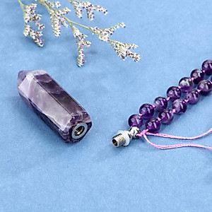 Sunligoo Urn Pendant Necklace for Ashes Cremation Memorial Keepsake Jewelry Healing Crystal Amethyst Point Pendant Natural Stone Beads Necklaces for Women