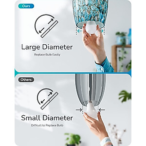 DEWENWILS EDISHINE Plug in Pendant Light, Hanging Light with15FT Adjustable Cord, On/Off Switch, Handcrafted Art Glass Shade, Hanging Light Fixture for Kitchen, Bathroom, Entryway, Light Blue