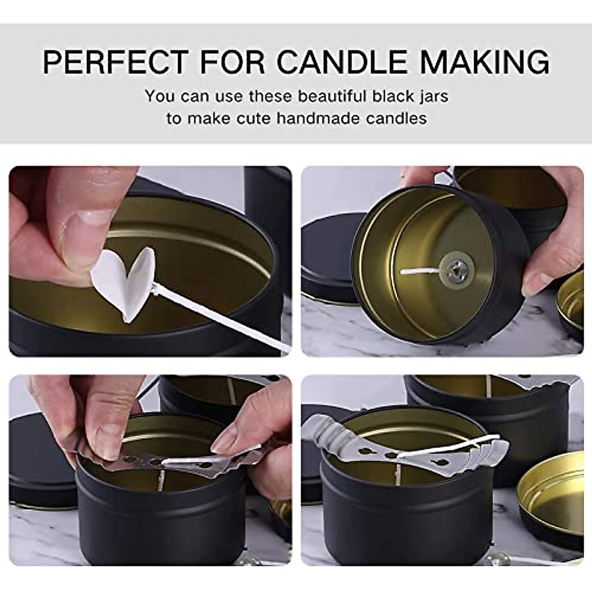 SHOCHX 24 Pack Black Aluminum Candle Tin Jars for DIY Candle Making, Storage & Gifts