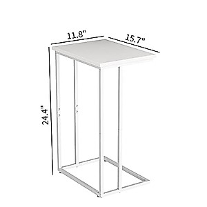 Innerjoin Wide C Side Table,C Couch Table with Metal Frames, Small Snack End Table for Couch and Bed, Retro Laptop C Table, Living Room and Bedroom, Industrial Style, White