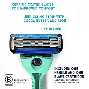 Preserve POPi Shave 5 Razor System Made with Recycled Ocean Plastic and 5-blade cartridge, Neptune Green