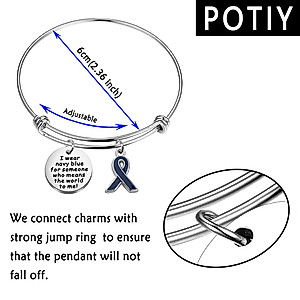 POTIY Blue Ribbon Awareness Charm Colon Cancer Fighter Bracelet Dark Blue Awareness Ribbon Gift Inspirational Bracelet for Cancer Survivor (Blue Bracelet)