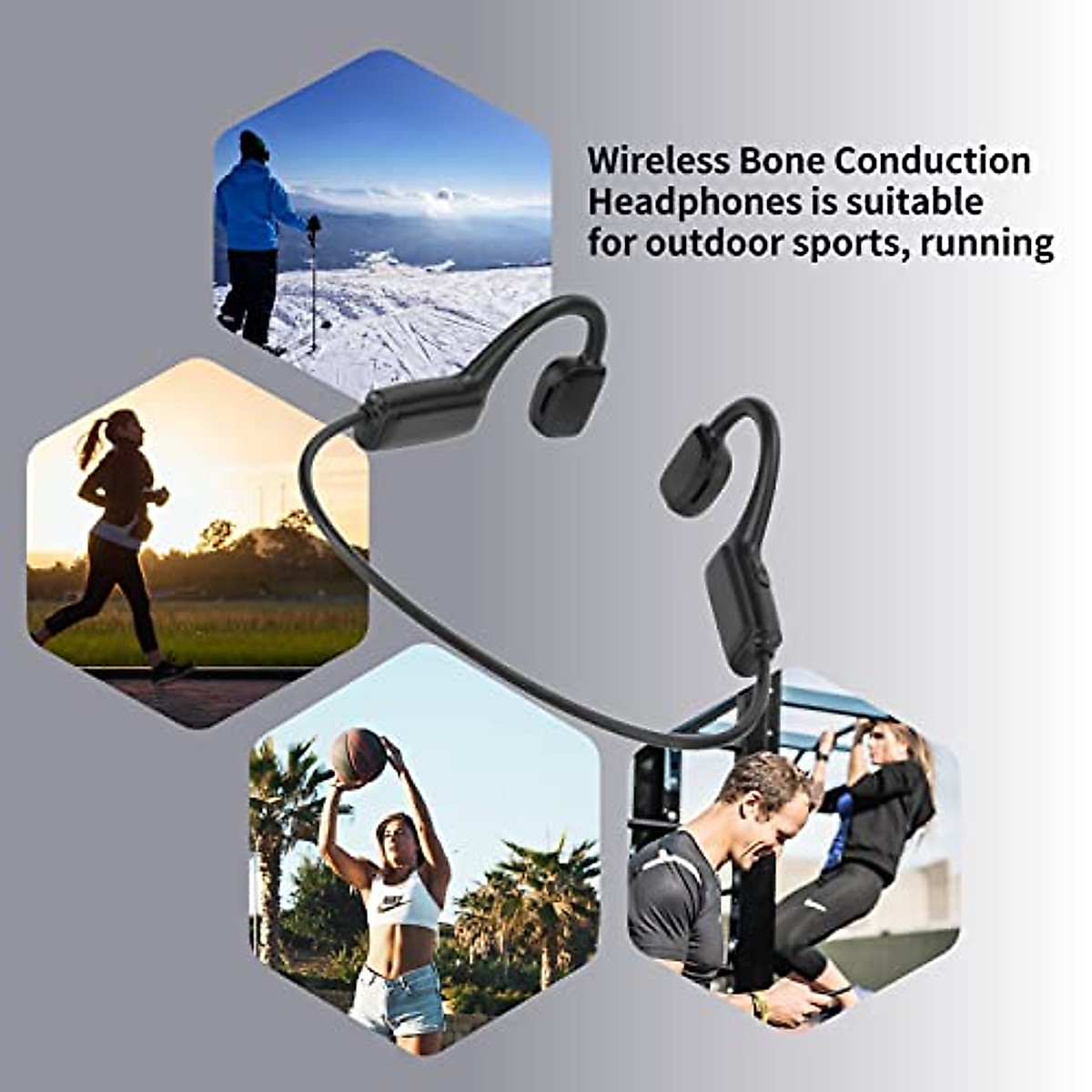 Cuifati Wireless Bone Conduction Headphones, Open-Ear Bluetooth Bone Conduction Sports Earbuds, High Bass Diaphragm, 3D, Skin Friendly, for Outdoor Sports, Running