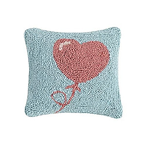 Peking Handicraft 30JES951C10SQ Heart Balloon Poly Filled Hook Pillow, 10-inch Square, Wool and Cotton