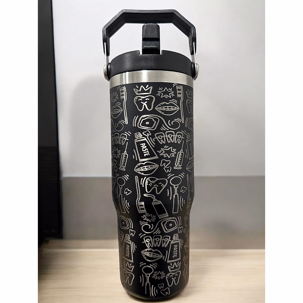 Silva lining designing Dental hyginiest tumbler 40oz tumbler Tooth tumbler Dental water bottle Gift for dentist Gift for dental hyginiest Office gift (30oz Black(59)-Dental(K))