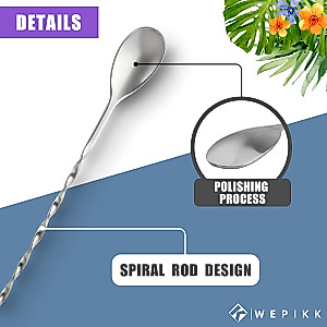 Wepikk Bar Spoon Cocktail Mixing Spoon Bar Stirring Spoon Drink Stirrers Fruit Fork 4 Pcs Stainless Steel Bar Set Bartender kit 12.6 Inch Spiral Pattern Long Handle