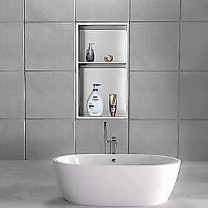 Neodrain No Tile Shower Niche, Stainless Steel Bathroom Shelf 25.1"x13.1" (Inner Size 24" X 12"), Two-Tier Stainless Niche, Bathroom Niche Cubby for Storage, No Tile Needed Recessed, (Brushed)