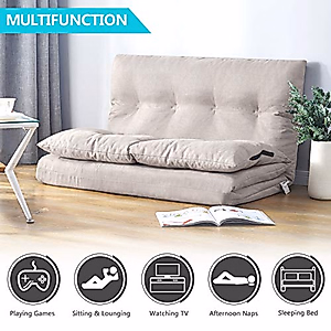 P PURLOVE Adjustable Floor Sofa Bed, Folding Lazy Sofa with 5 Reclining Position, Futon Floor Couch for Reading or Gaming in Bedroom/Living Room/Balcony, Beige