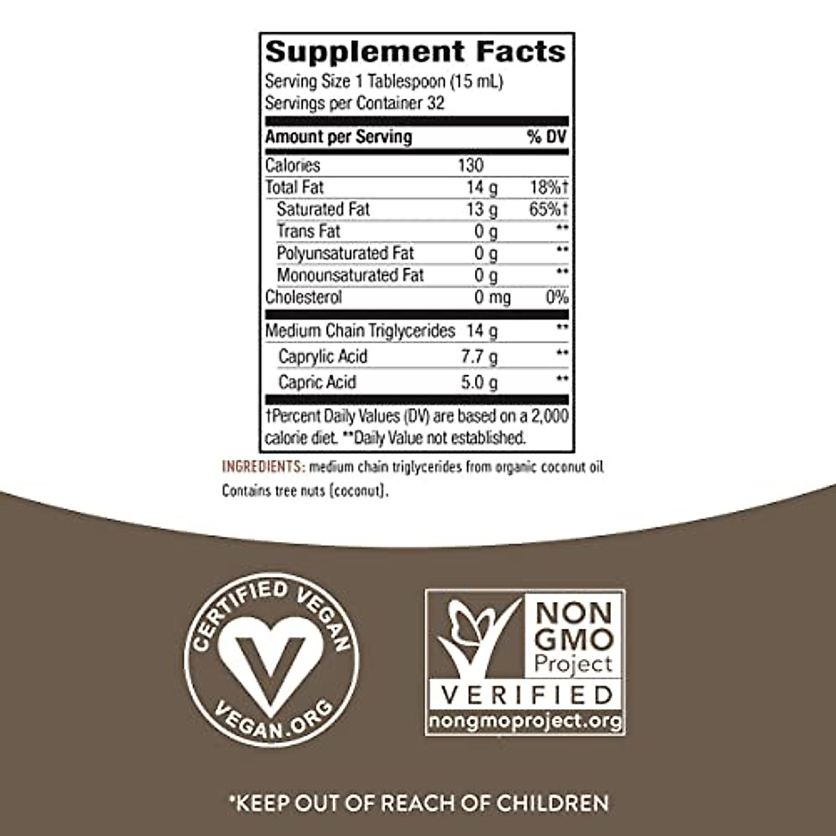 Nature's Way Organic MCT Oil From Coconut, Non-GMO, Gluten-free, 14 g MCTs per serving, 16 FL Oz