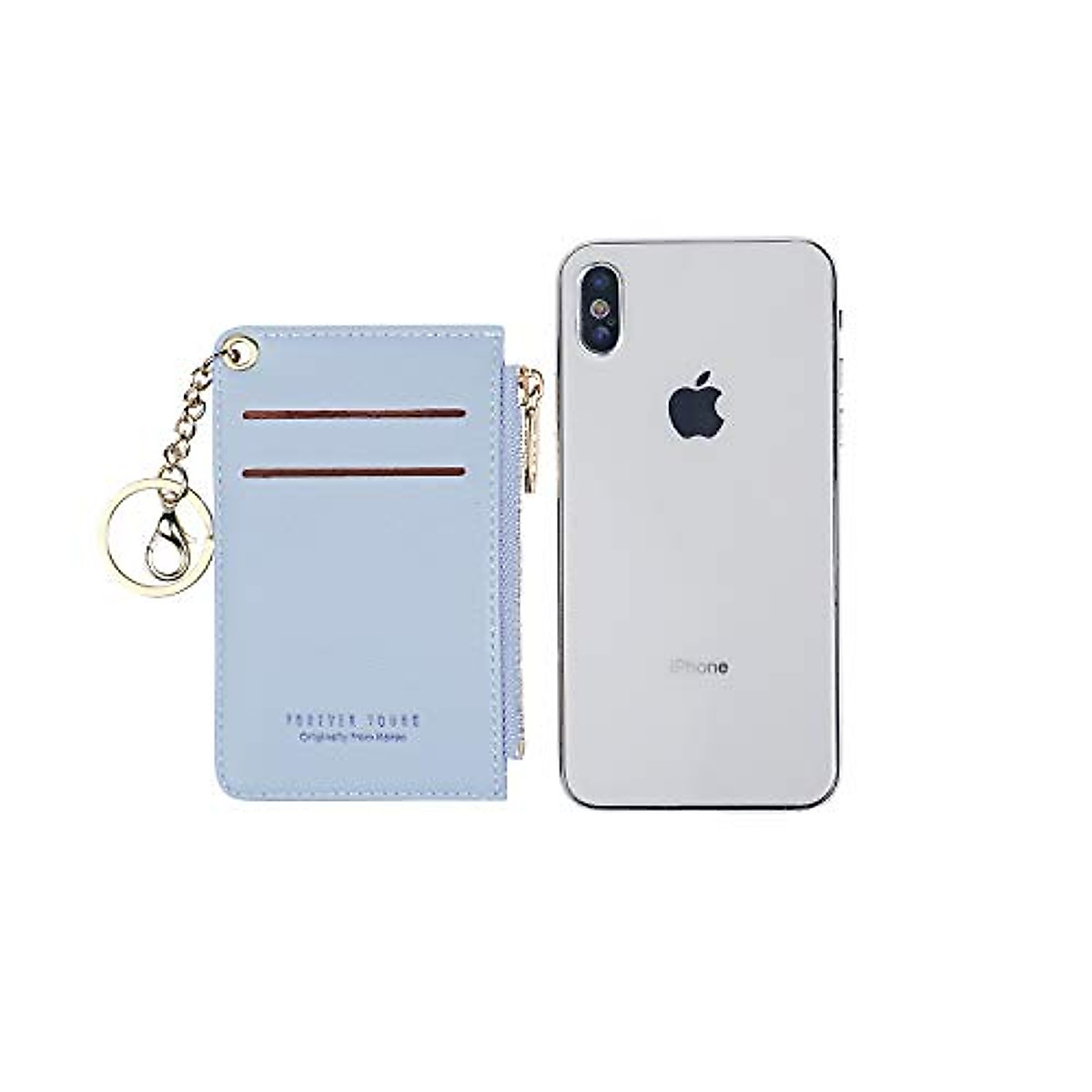 Small Wallets for Women Slim Leather Card Case Holder Wallet Coin Change Purse with Keychain (Blue)