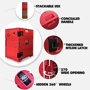 Plieren 82QT Insulated Food Pan Carrier w/4 Concealed Type Wheels,Commercial Soup Warmer w/6 H2.5 Stainless Steel Food Pans w/lid, Food-Grade Material Hot Box Catering for Restaurant, Canteen, Home