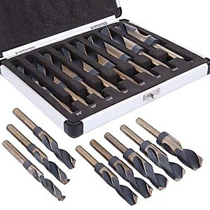 Premium 1/2” Shank Silver and Deming Drill Bit, High Speed Steel | 8-Piece Set | 9/16” to 1”