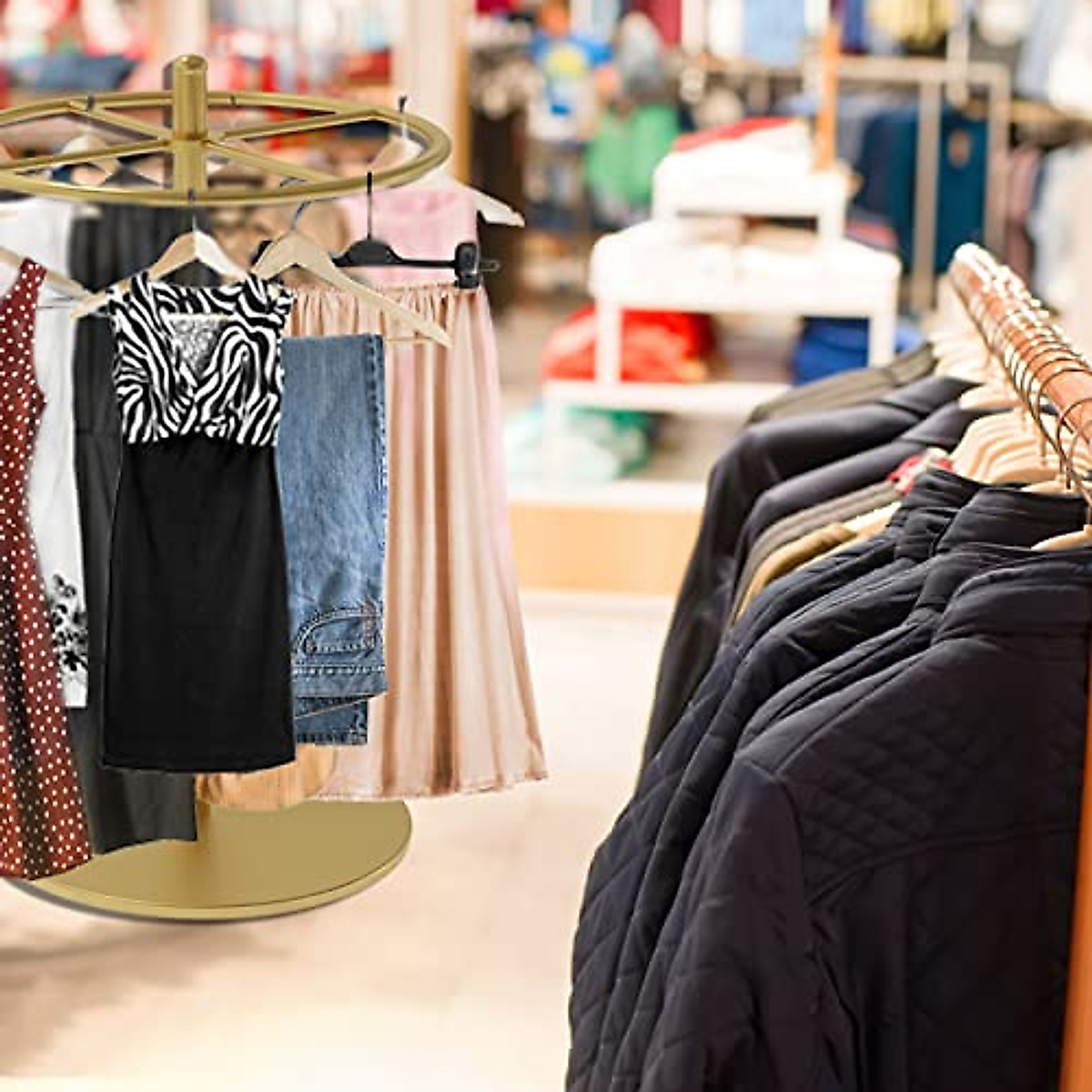 SLVUAFRN Floor-Standing Rotating Clothing Display Rack, Portable Retail Round Garment Rack Garment Rack, Hanging Apparels Shelf for Bedrooms Boutiques Commercial Gift Shop Laundry Room