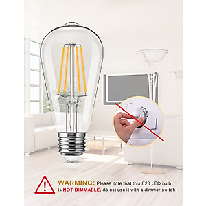 DORESshop Vintage LED Edison Bulbs,Non-Dimmable, 6W Warm Light Bulbs 60 Watt Equivalent,2700K Warm White, ST58 Antique LED Filament Bulbs,E26 Medium Base,Clear Glass,4 Pack
