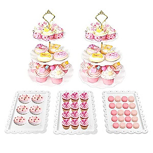 Cake Stand Set-5 Pcs Cupcake Stand Set-Dessert Table Display With 2xlarge 3-Tier + 3x Appetizer Trays Perfect For Wedding Baby Shower Home Birthday Tea Party Decoration(Wave)