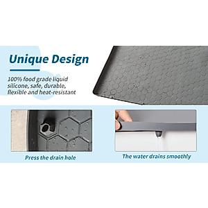 Under Sink Mats for Kitchen Waterproof 34"x 22", Under Kitchen Sink Mat Drip Tray Protector Liner Flexible Silicone with Drain Hole for Kitchen Bathroom Cabinet Gray