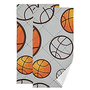 DOMIKING Decorative Hand Towels for Bathroom - Basketball Sport Cotton Guest Towel Set of 2 Absorbent Face Cloth for Gym Sports Bathroom Home