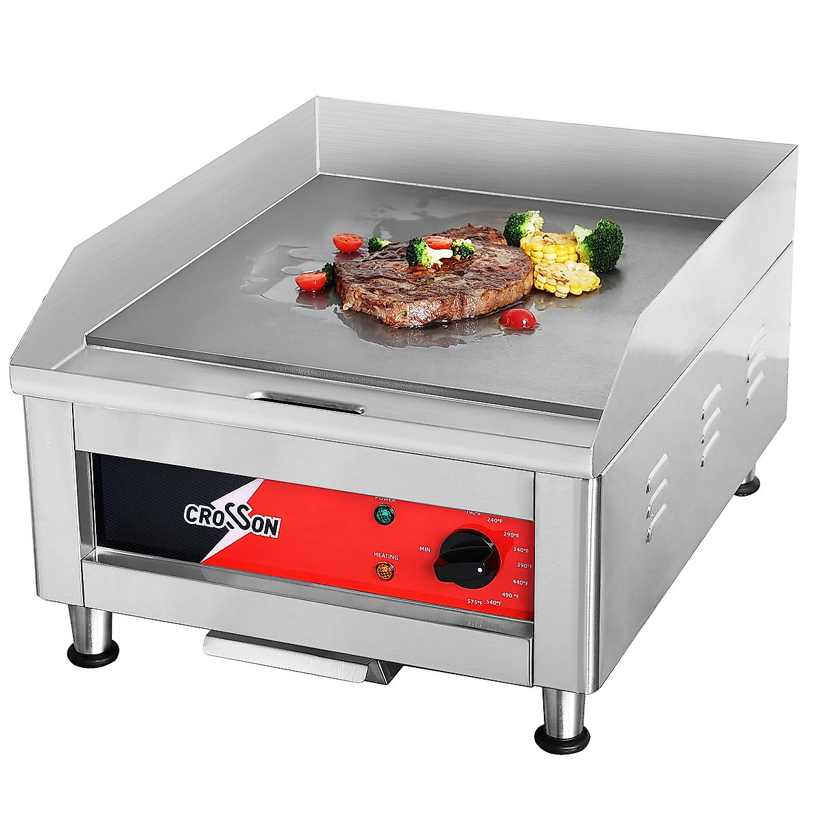 CROSSON 16"*16" Commercial Electric Countertop Griddle,Flat Top Griddles with Non-Stick 2/5" Thick Iron Cooking Plate for Restaurant and home use-120V/1750W,Spatula Included